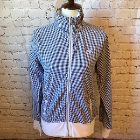 Nike | Jackets & Coats | Nike Navy And White Check Cotton Jacket | Poshmark